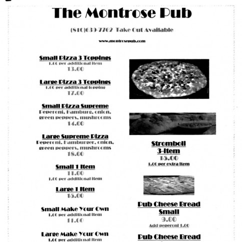 Menu | Montrose Pub