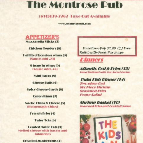 Menu | Montrose Pub