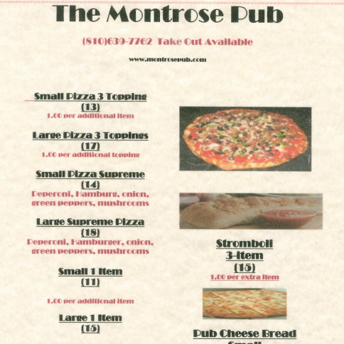 Menu | Montrose Pub